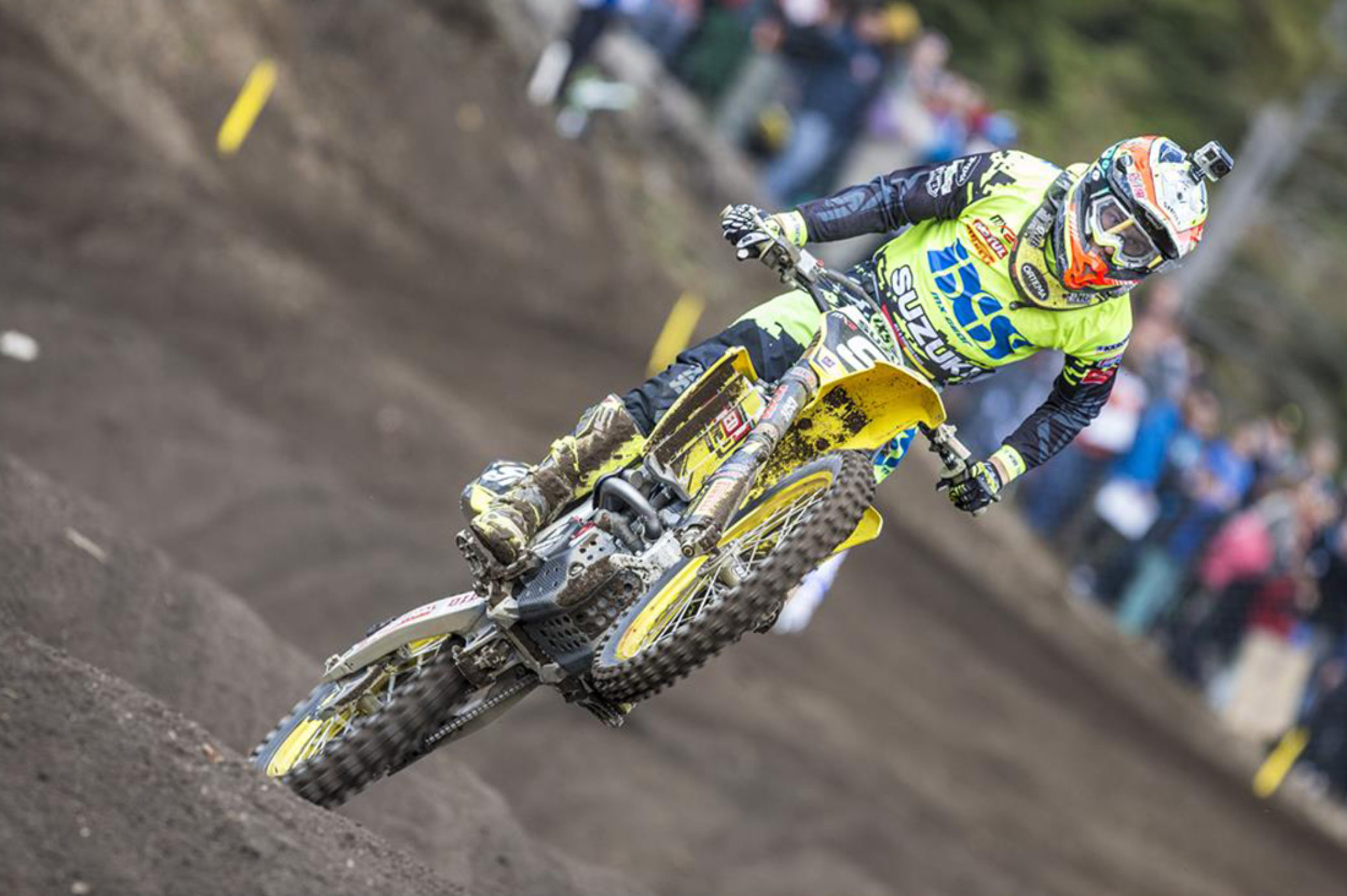 Team Suzuki's Jeremy Seewer on the podium in Argentina