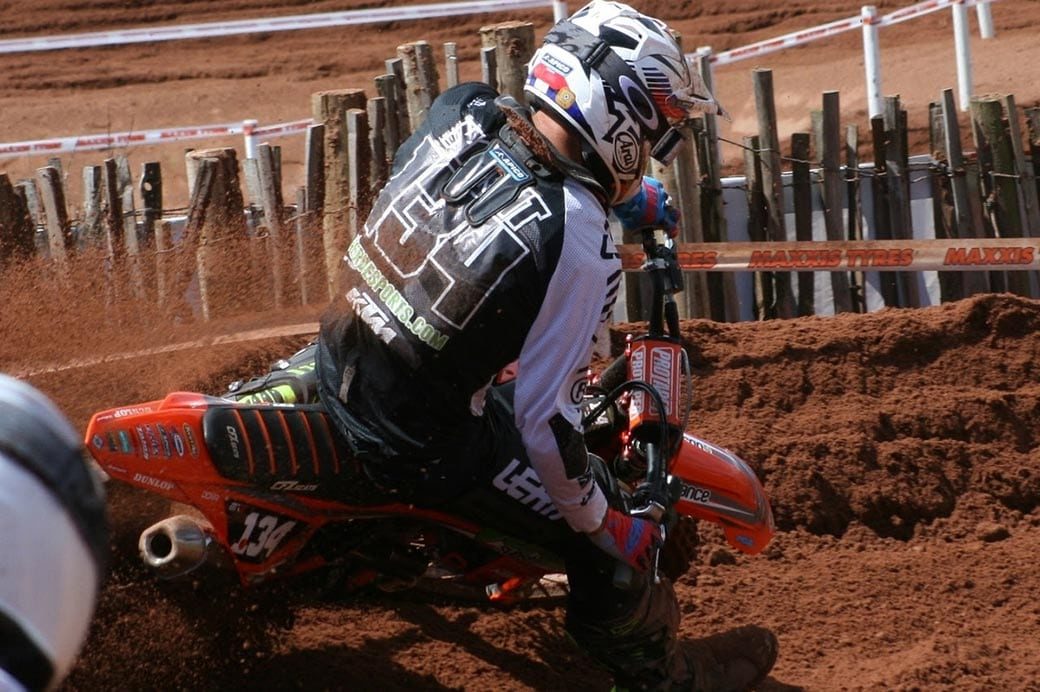 Liam Knight's not happy at landing in the pit lane ditch on first race back